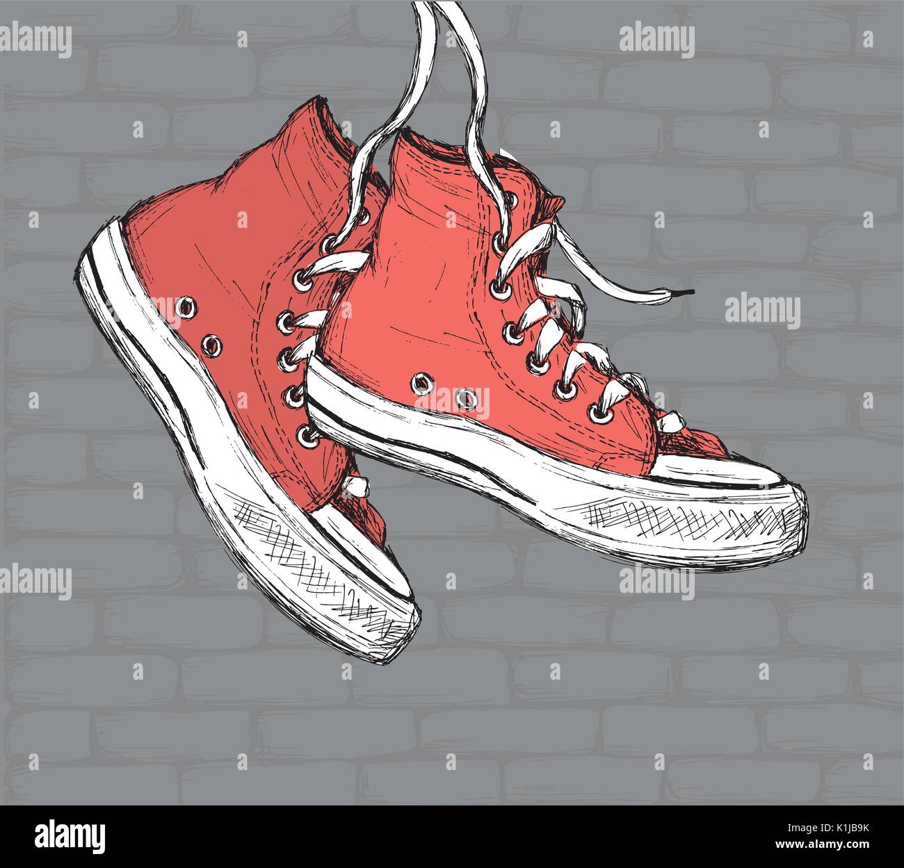Vintage Sneakers Hand Drawn, vector illustration Stock Vector Image ...
