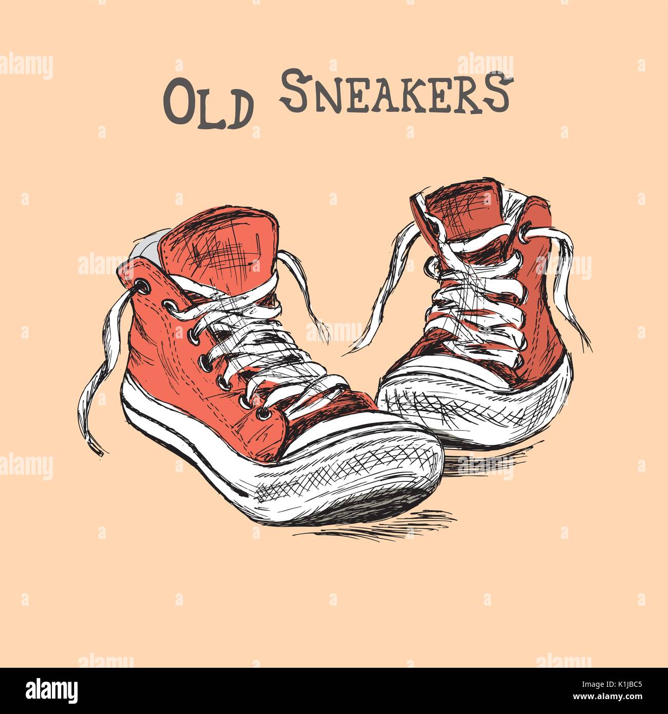 Vintage Sneakers Hand Drawn, vector illustration Stock Vector Image ...