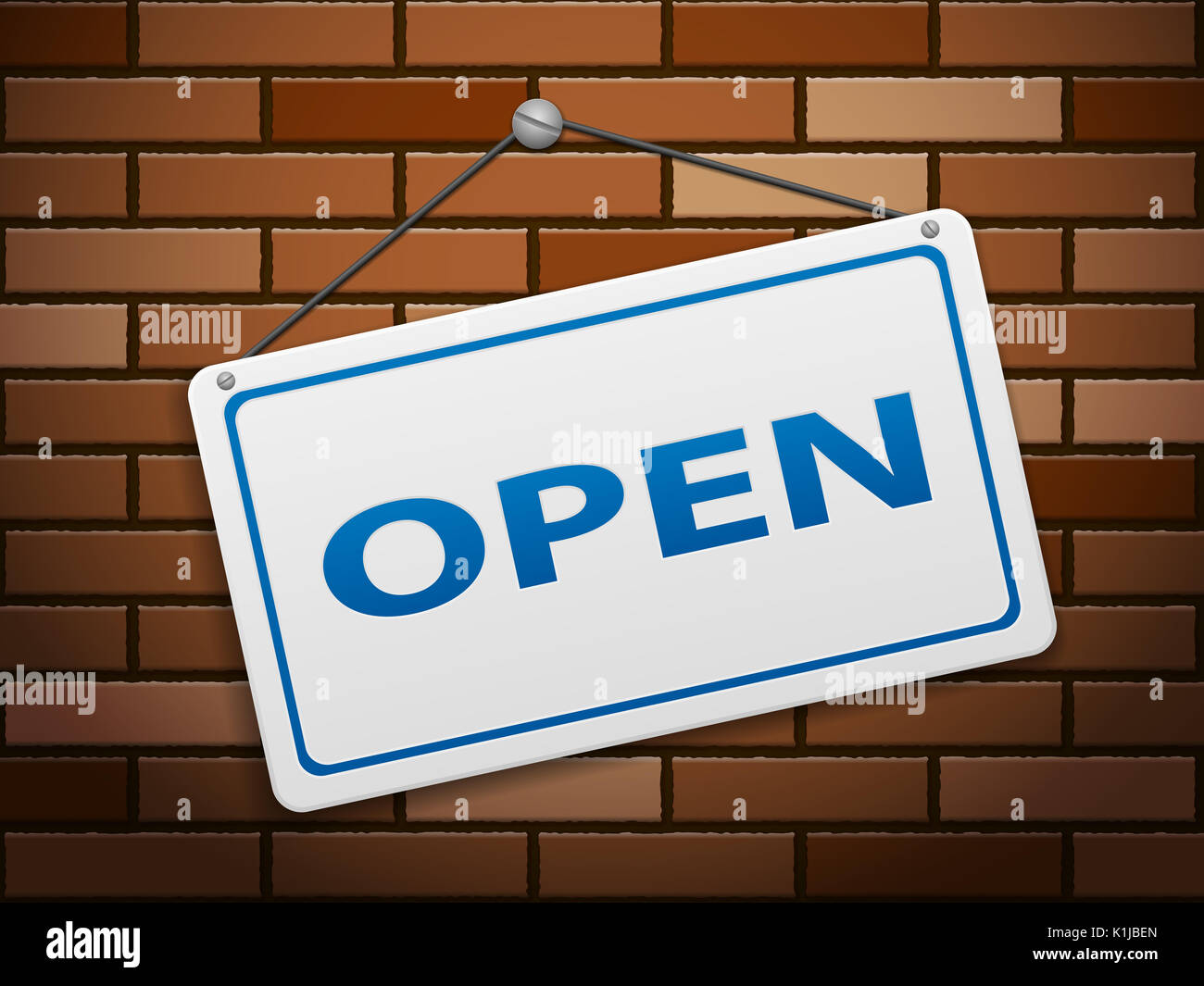 Open sign board on brick background Stock Photo - Alamy