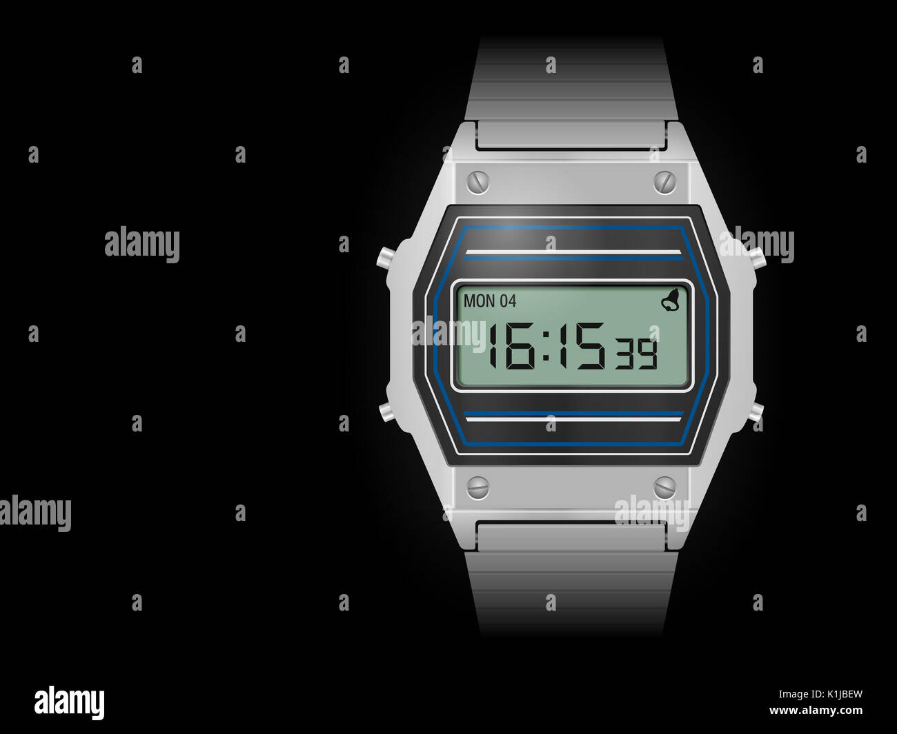 Retro digital watch on a black background Stock Photo - Alamy