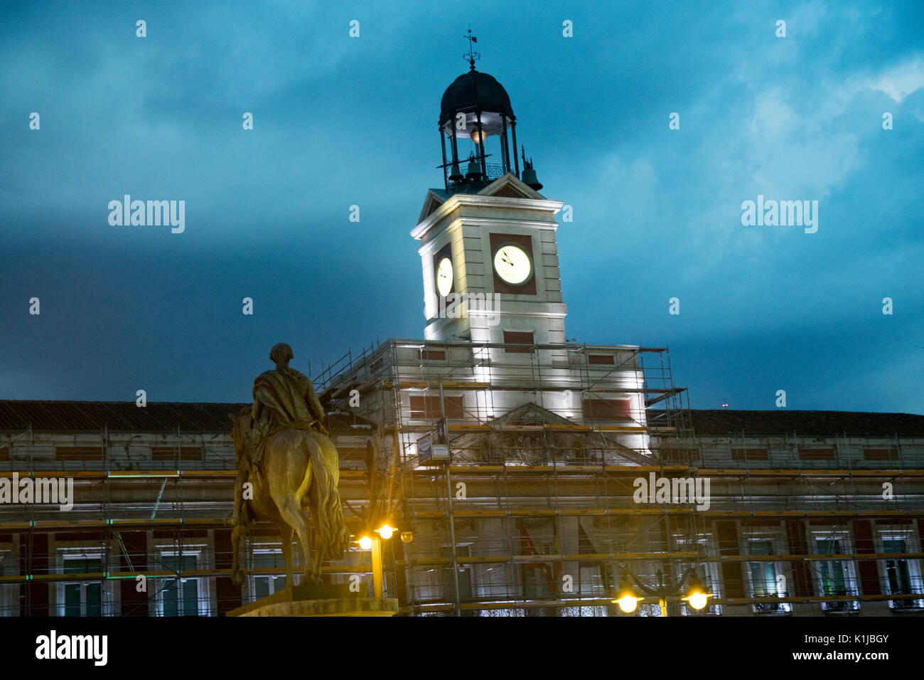 Old post office building at Puerta del Sol Square in Madrid, Spain ...