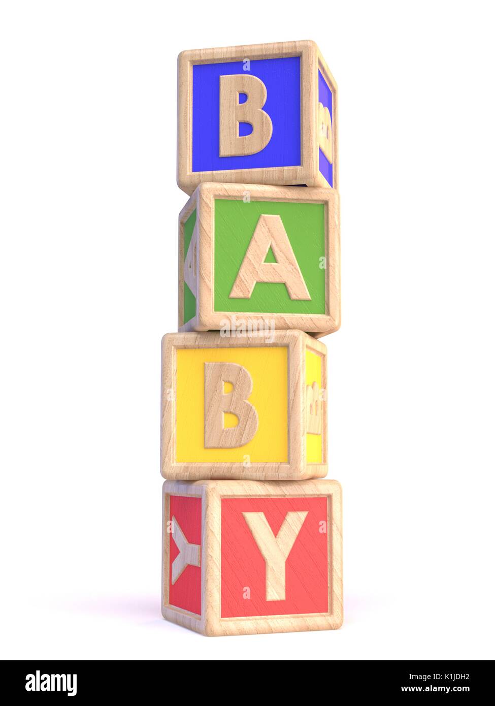 Word BABY made of wooden blocks toy vertical 3D render illustration ...