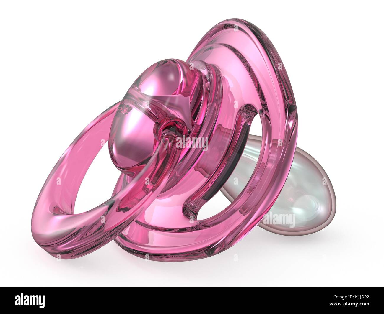 Pink baby pacifier side view 3D render illustration isolated on white ...