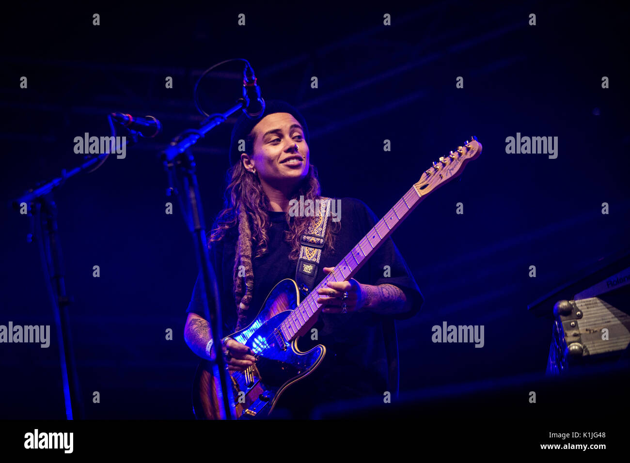 The Australian musician Tash Sultana pictured on stage as she performs ...