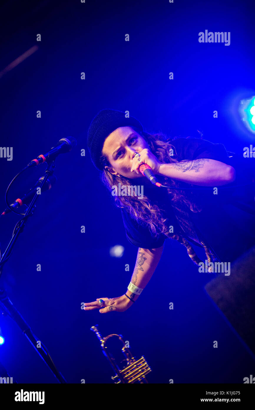 The Australian musician Tash Sultana pictured on stage as she performs ...