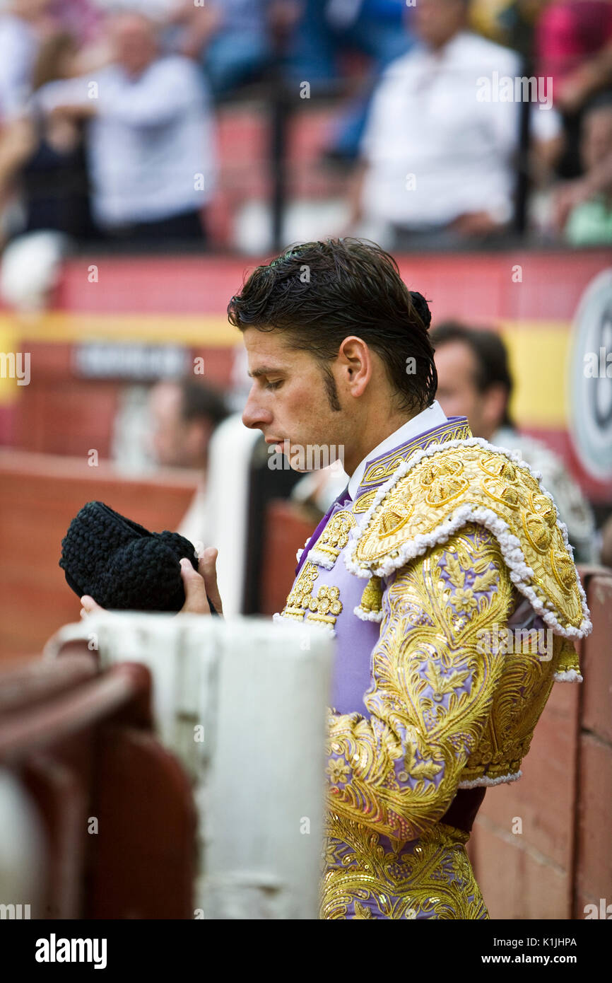 Spanish bullfighter David Valiente making the prayer as a popular ...