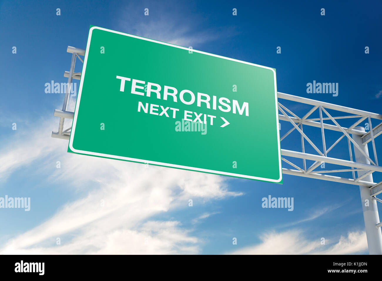 Hi-res 3D highway "Terrorism" road sign against a blue sky with ...