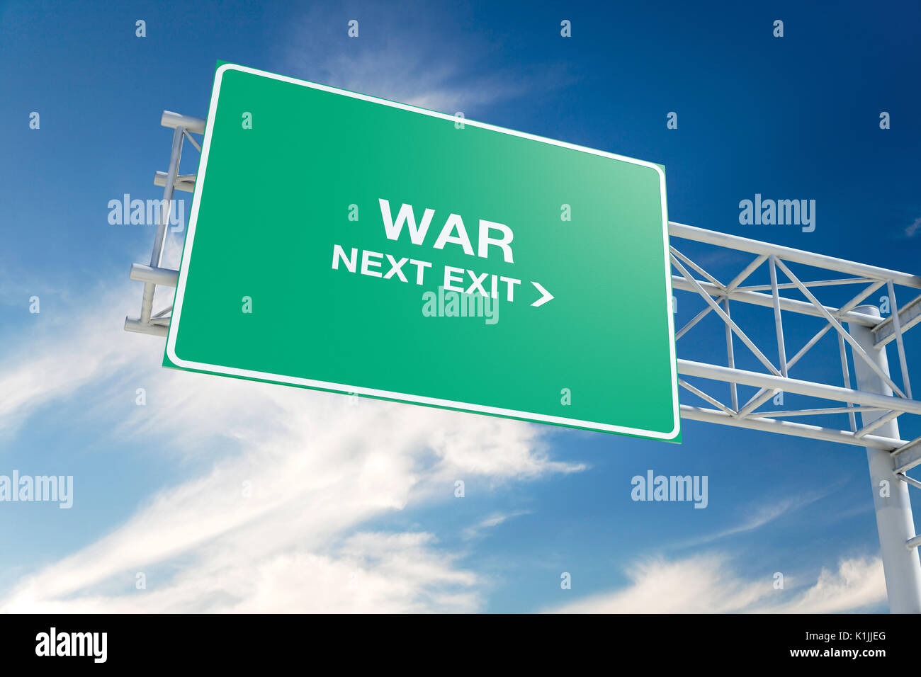 Hi-res 3D highway "War" road sign against a blue sky with cloudscape ...