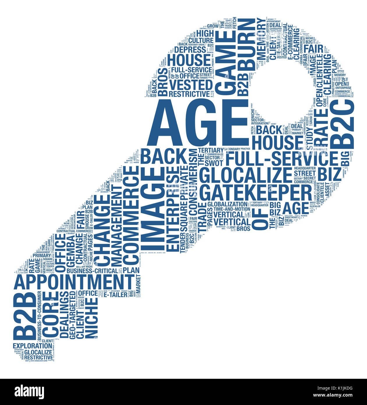 Word cloud of business terms are creating key shape on isolated white ...