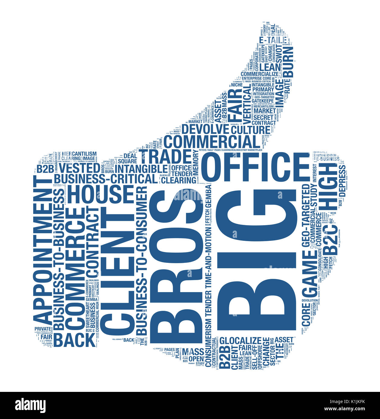 Word cloud of business terms are creating thumbs up shape on isolated ...