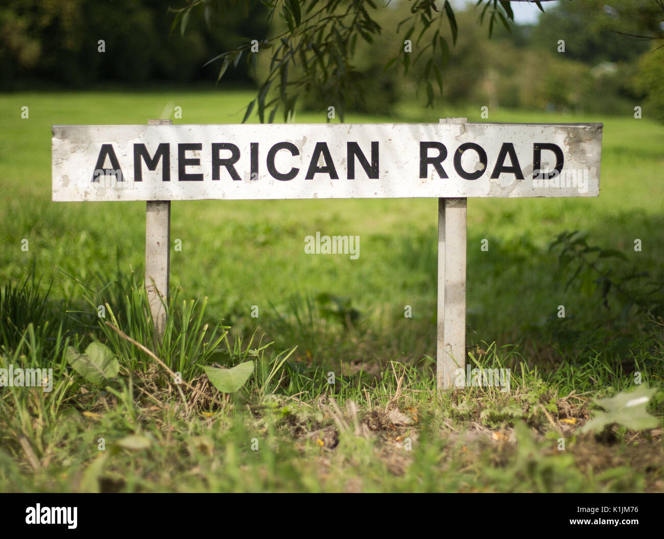 A road sign in the abandoned village of Imber on the Salisbury Plain ...