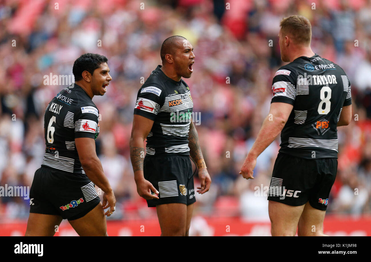 Hull FC's Fetuli Talanoa celebrates scoring their first try during the ...