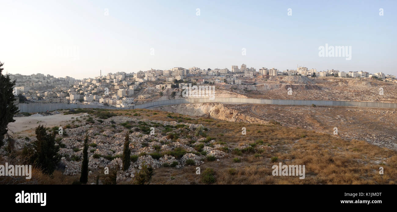 View of the West Bank separation barrier built by Israel surrounding ...