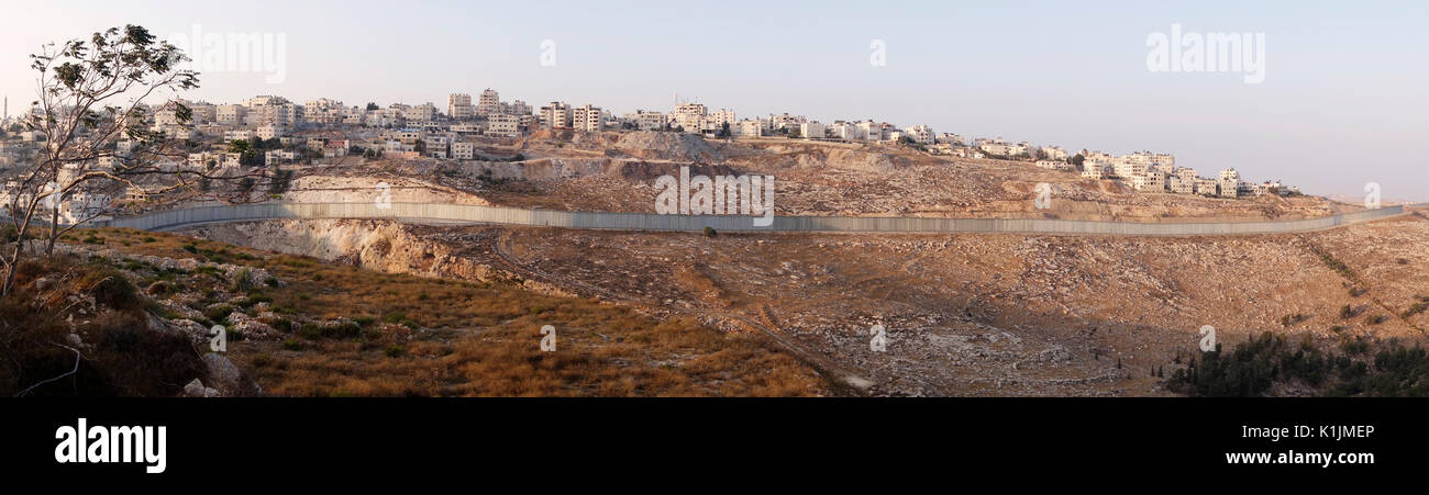 Panoramic view of the West Bank separation barrier built by Israel ...