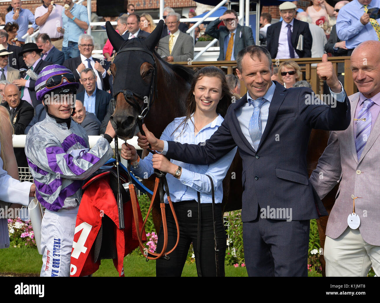 Callum Rodriguez and trainer Iain Jardine celebrate after Nakeeta wins ...