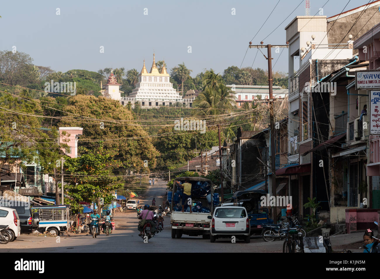 Wut Kyi Paya Street leading to a pagoda on a top of the hill in the ...