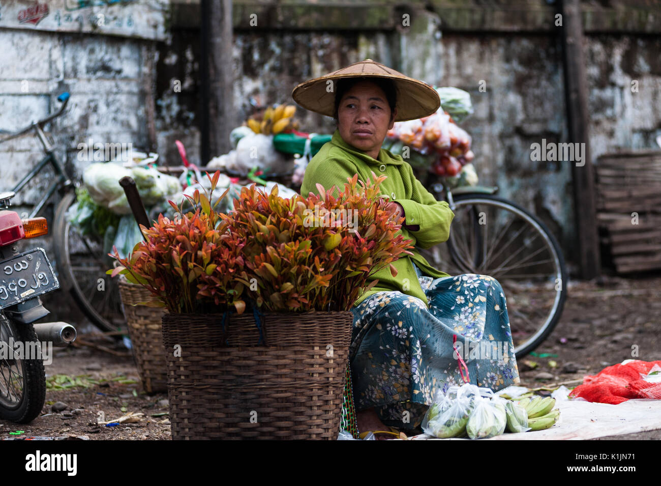 A local produce seller, Morning Market, Hsipaw, Shan State, Myanmar ...