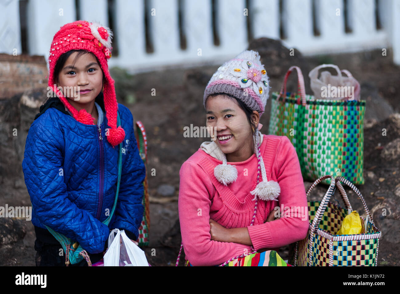 Two local girls at the Morning Market, Hsipaw, Shan State, Myanmar ...
