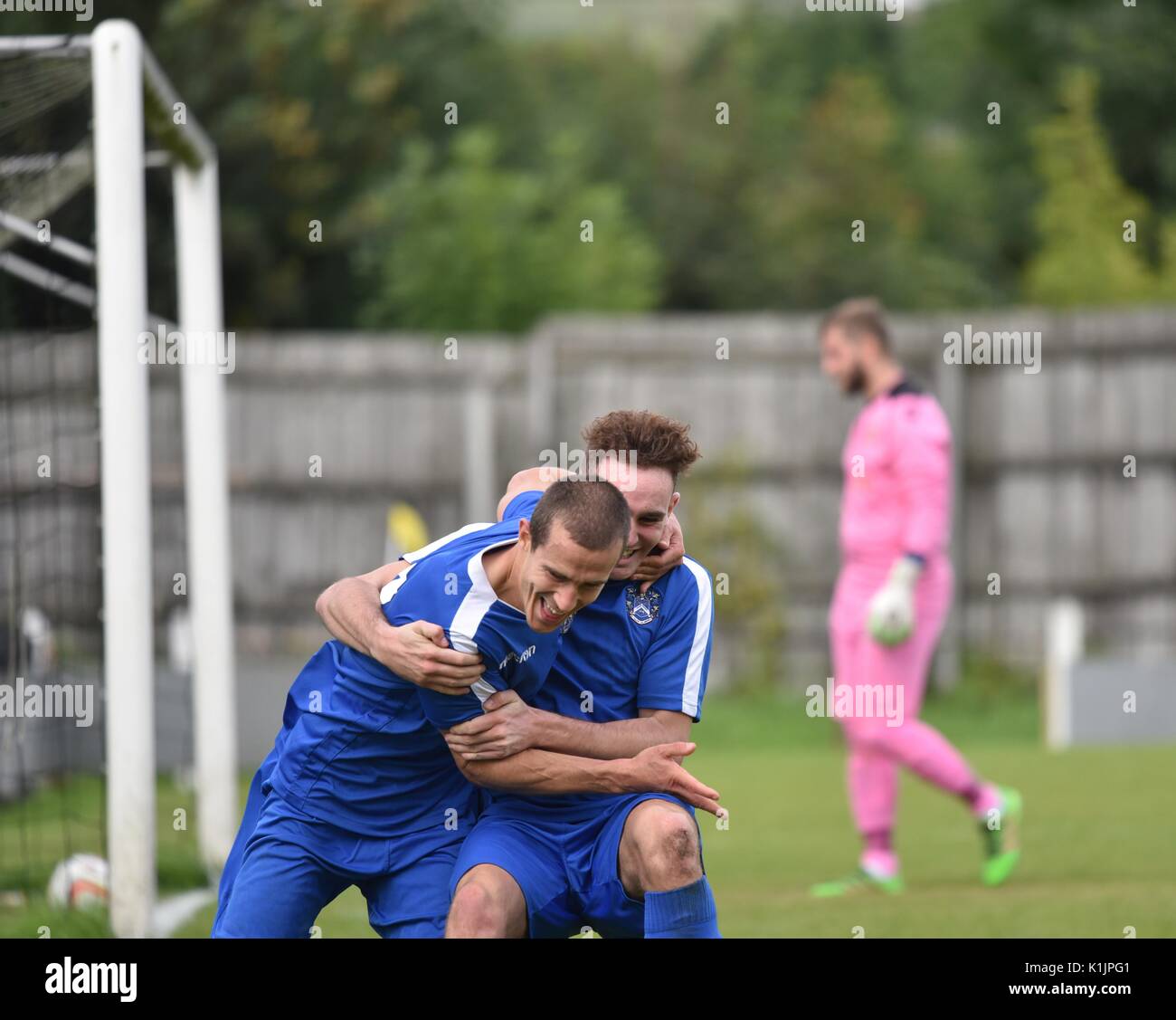Nelson players celebrate a goal in the non-league match between New ...