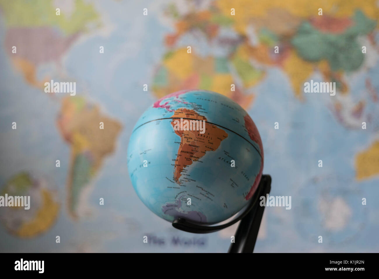 South America map on a globe with the whole world as background Stock ...