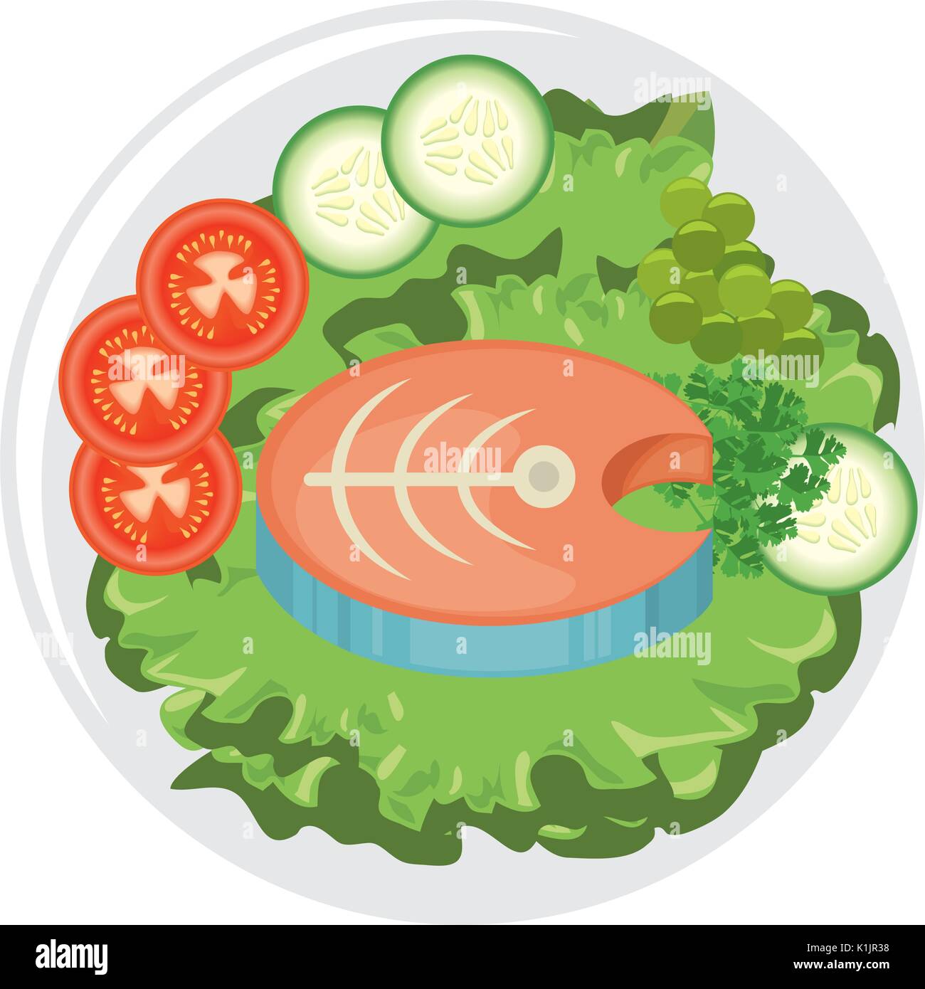 dish with fish and salad icon over white background vector illustration ...
