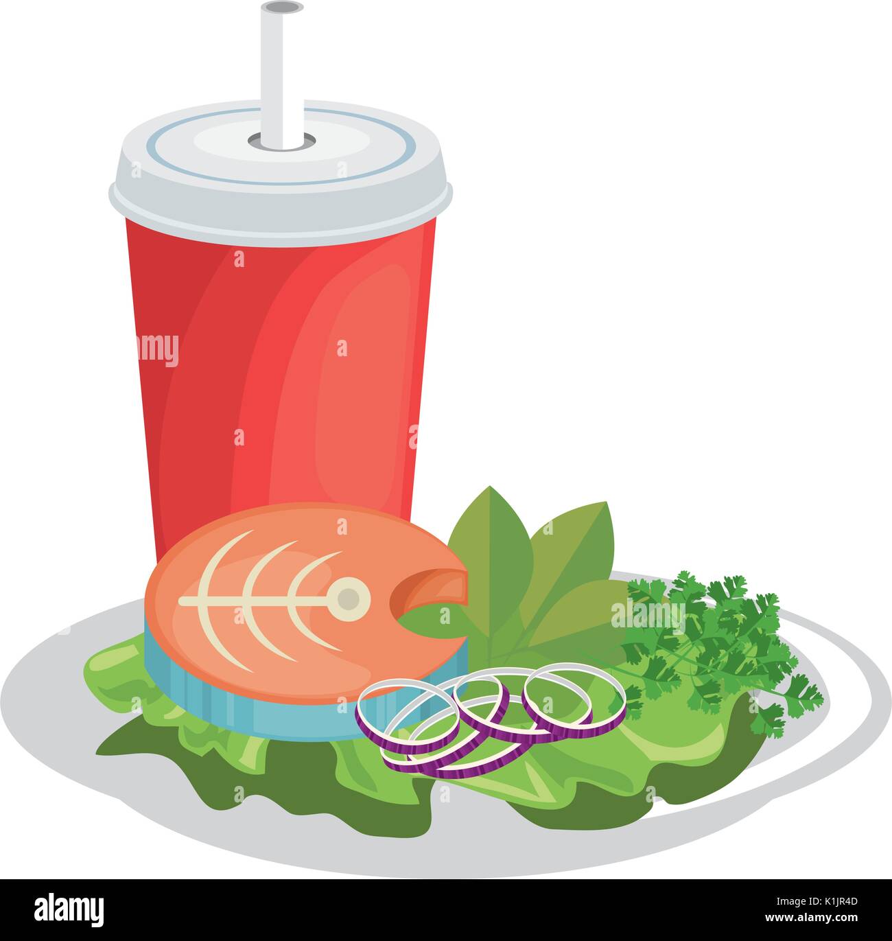 dish with fish and salad icon over white background vector illustration ...