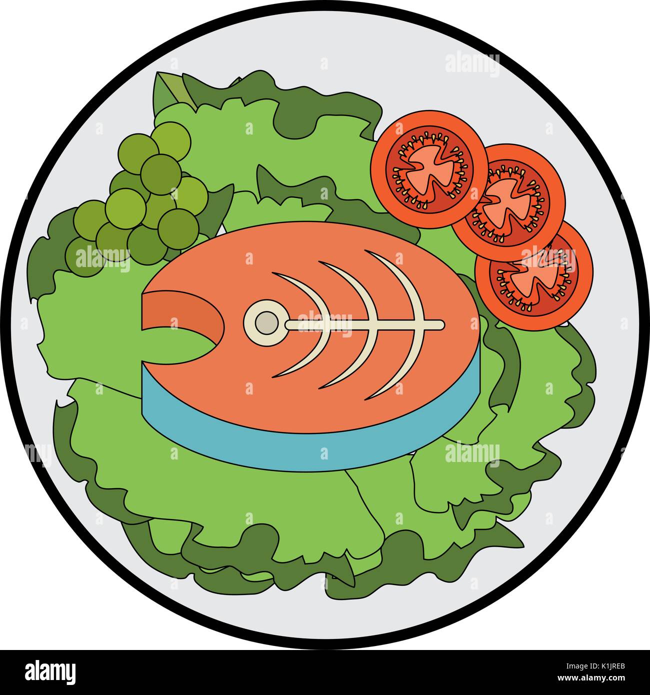 dish with fish and salad icon over white background vector illustration ...