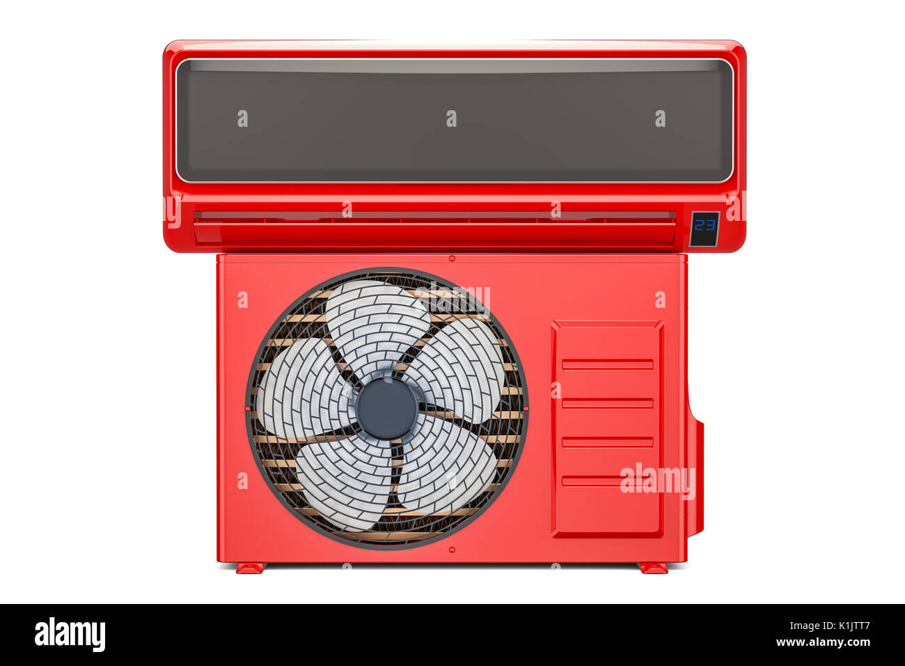 air conditioner system, red color. 3D rendering isolated on white ...