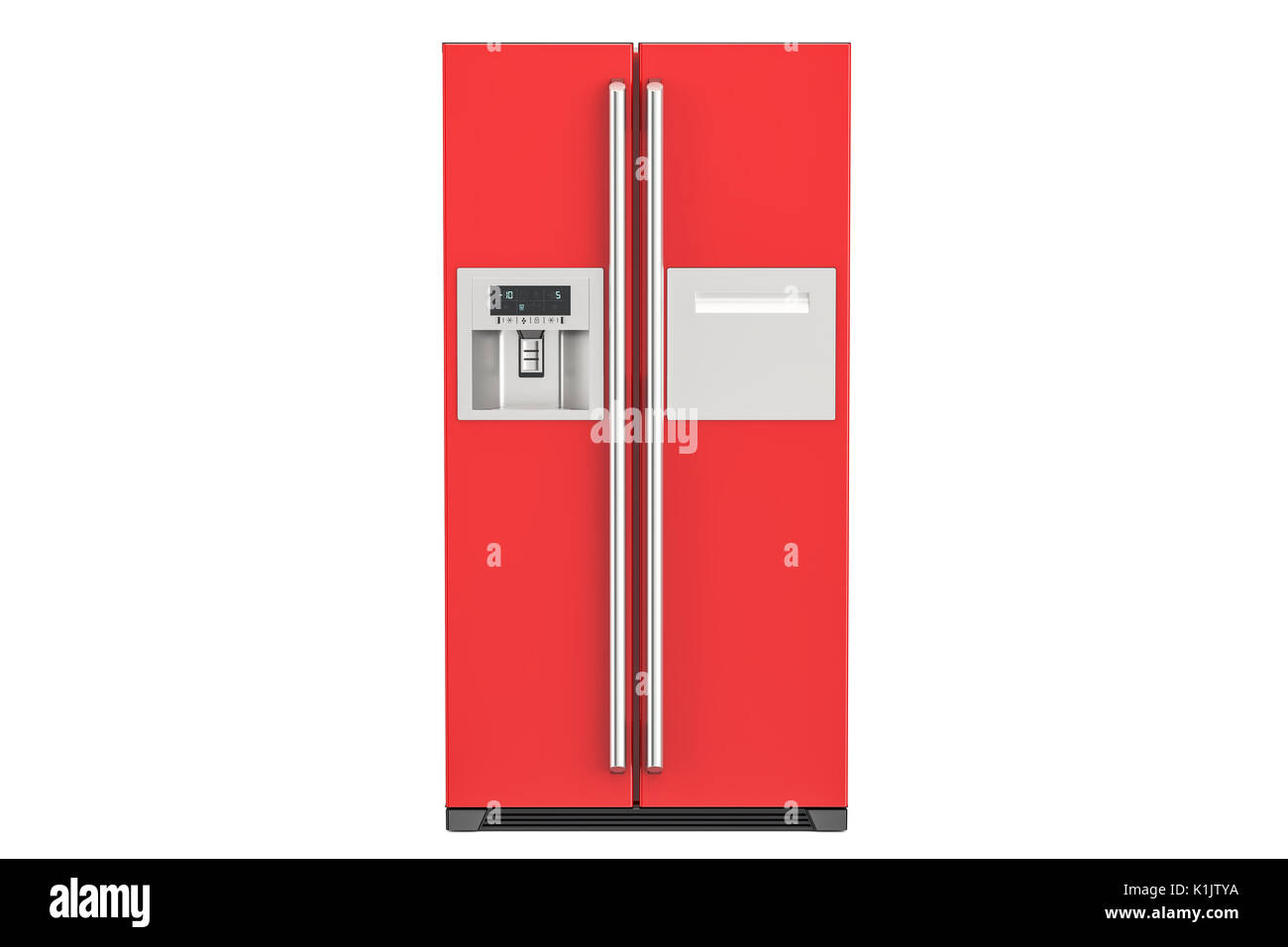 Red fridge with side-by-side door system, 3D rendering isolated on ...