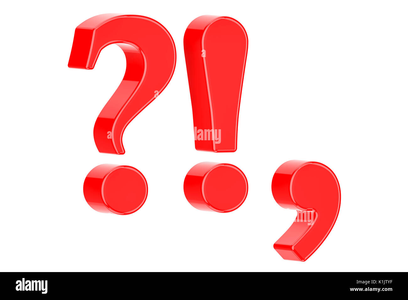 Red punctuation marks, 3D rendering isolated on white background Stock ...