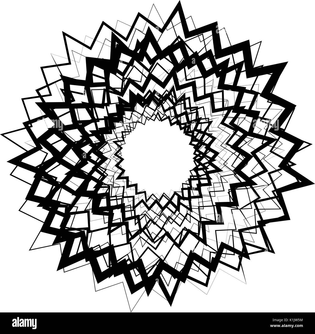 Circular geometric motif. Abstract grayscale op-art element Stock ...