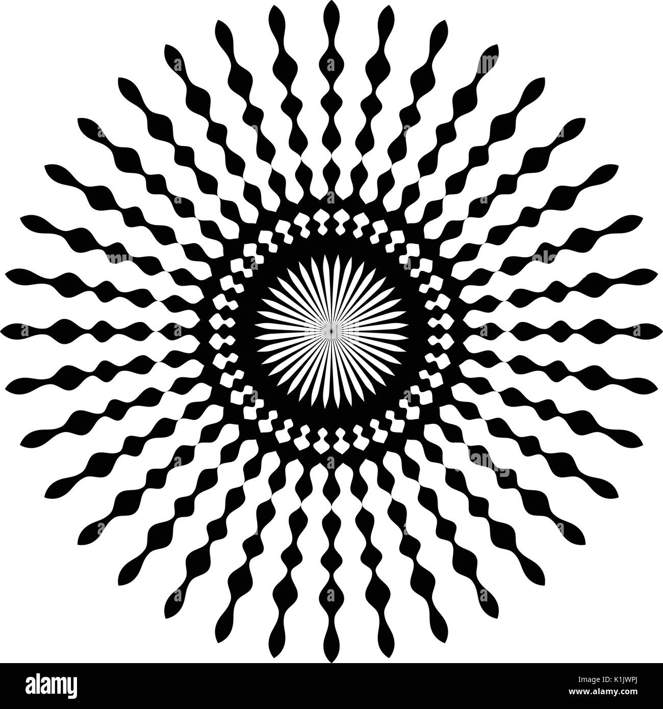 Circular geometric motif. Abstract grayscale op-art element Stock ...