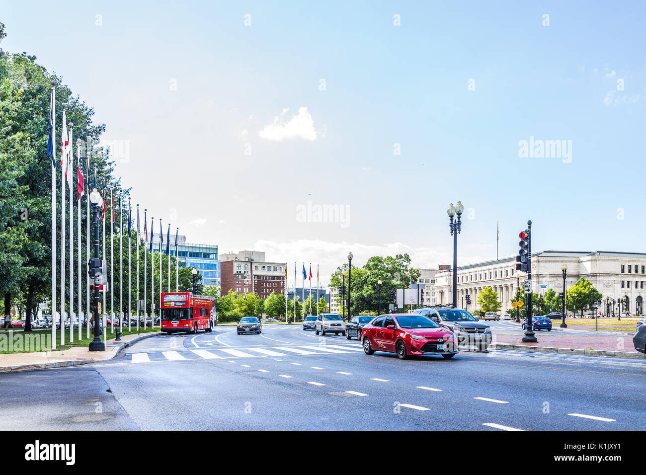 Washington DC, USA - July 1, 2017: Row of flags on poles by Union ...