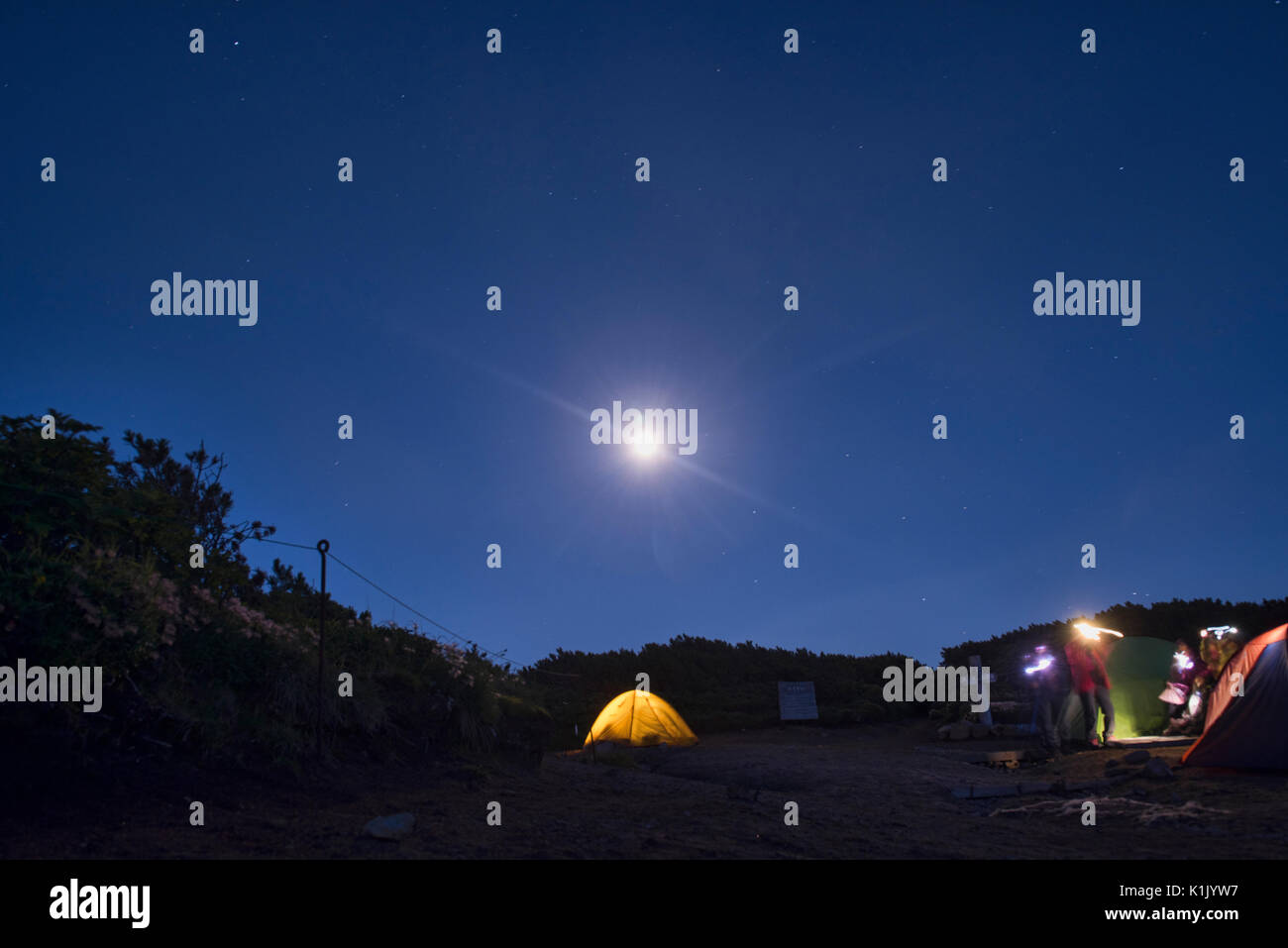 Camping under a full moon, Daisetsuzan National Park, Hokkaido, Japan ...