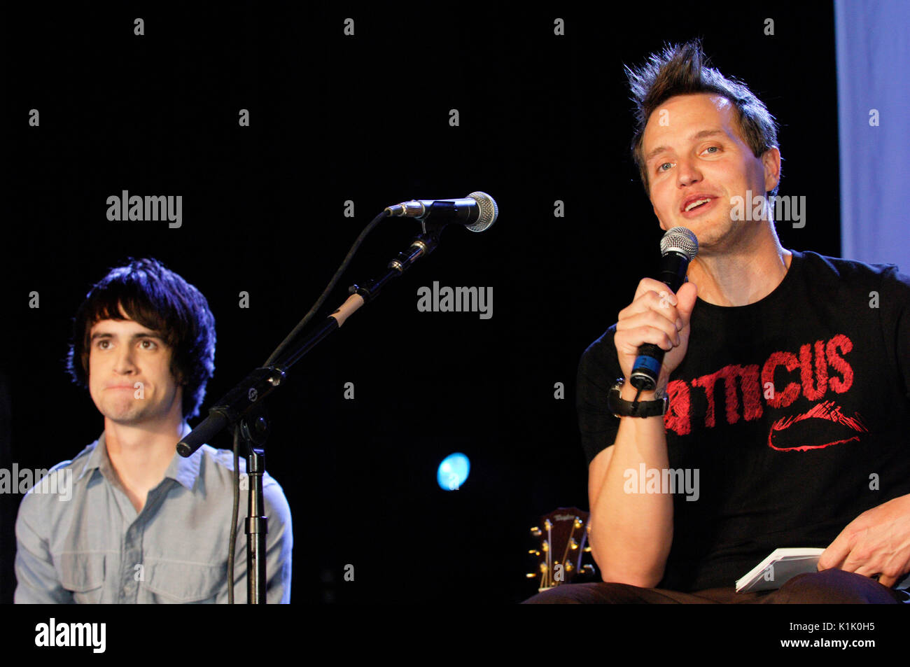 (L-R) Brendon Urie Panic! Disco Mark Hoppus Blink 182/+44 performing ...
