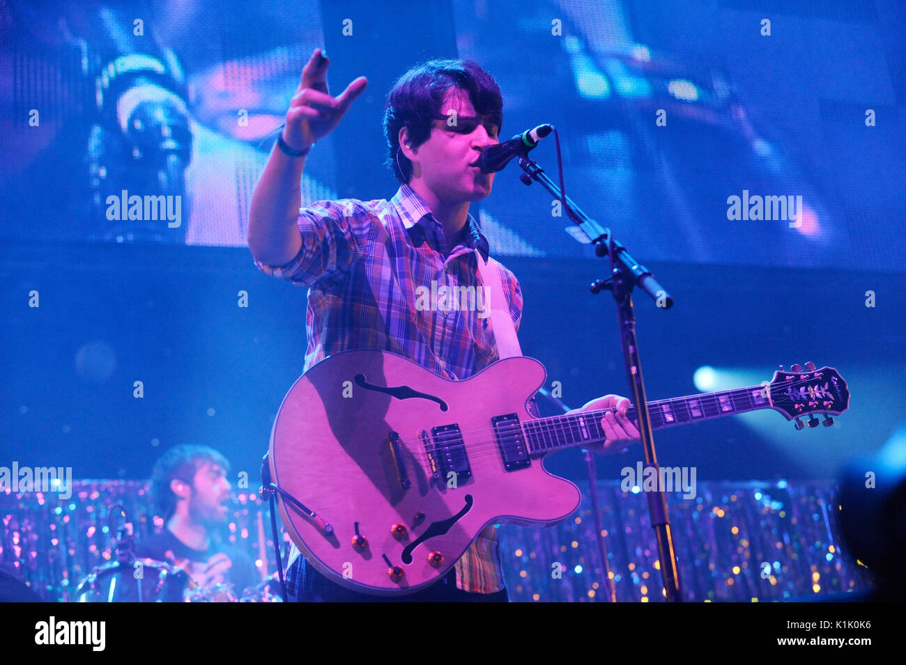 Singer Ezra Koenig drummer Chris Tomson Vampire Weekend performs 2009 ...