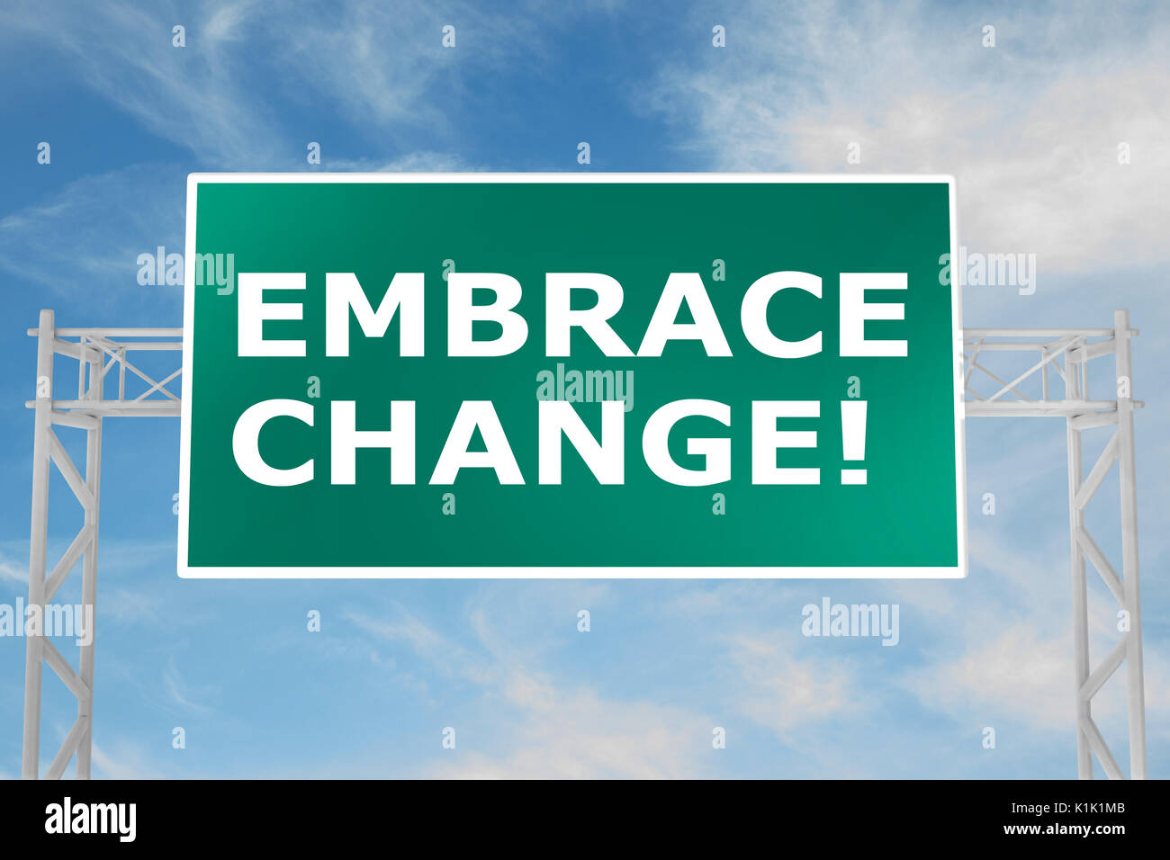 3D illustration of "EMBRACE CHANGE!" script on road sign Stock Photo ...