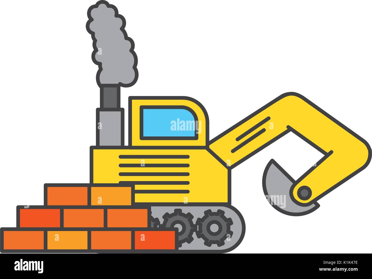 bricks wall with excavator vector illustration design Stock Vector ...