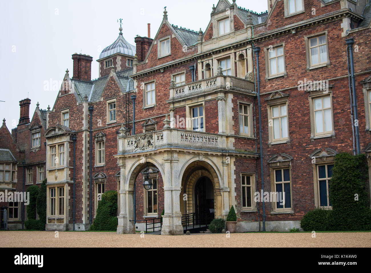 Entrance to Sandringham House home of the Queen Elizabeth UK front door ...
