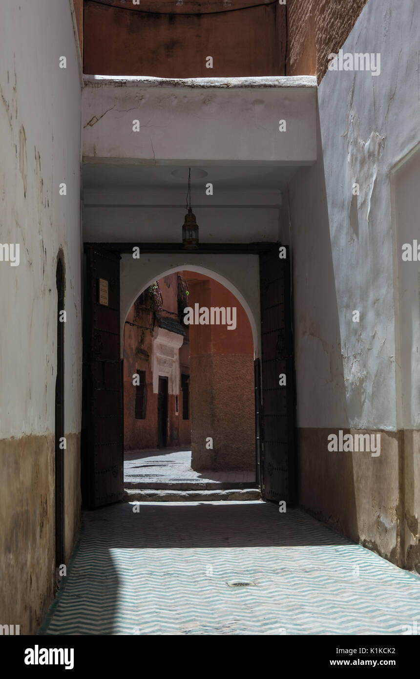 Colorful old streets of Marrakech medina, Morocco, Africa Stock Photo ...