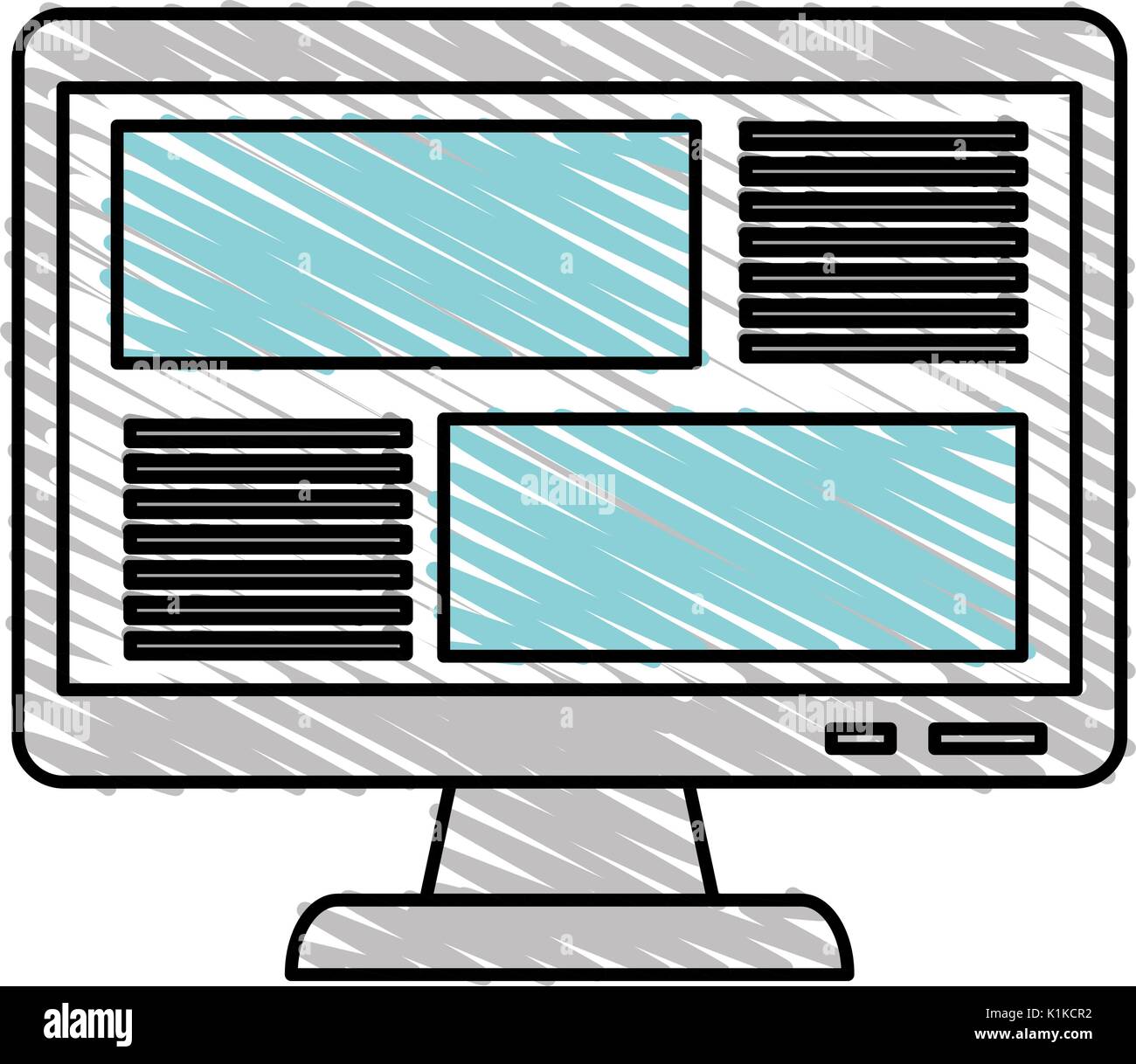 Colorful computer screen doodle over white background vector ...