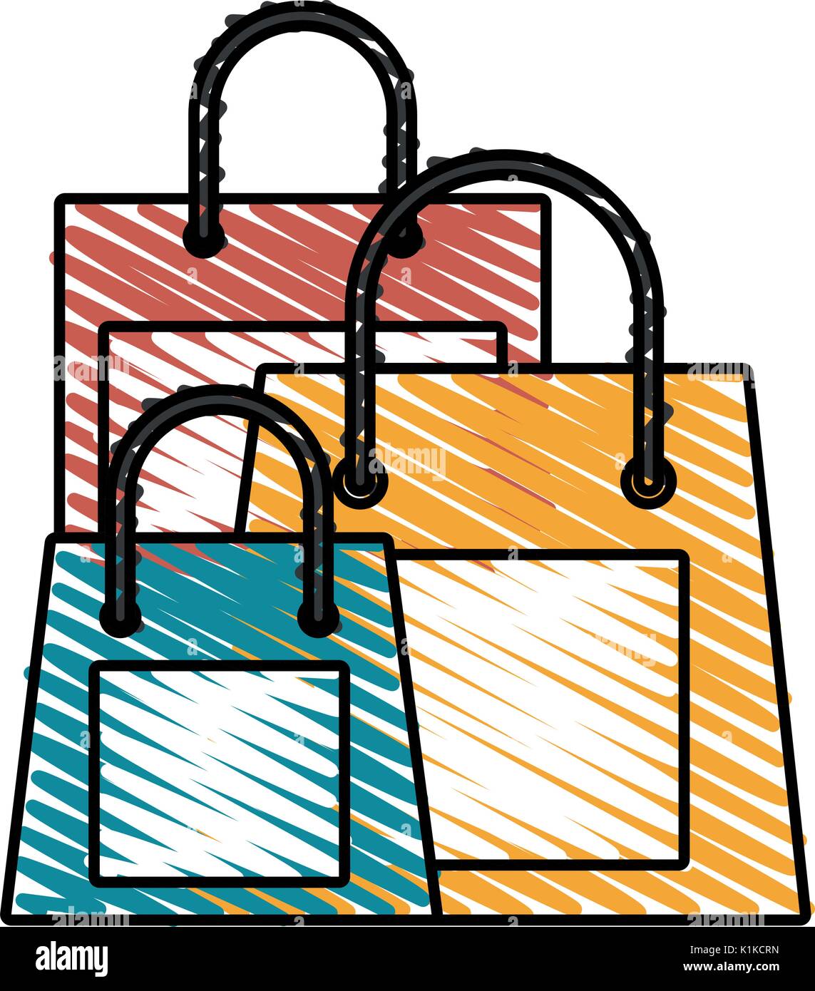 Colorful shopping bags doodle over white background vector illustration ...