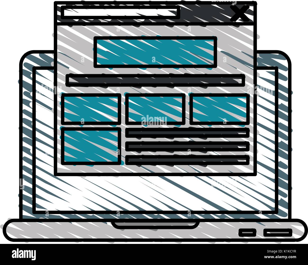 Colorful laptop and webpage doodle over white background vector ...