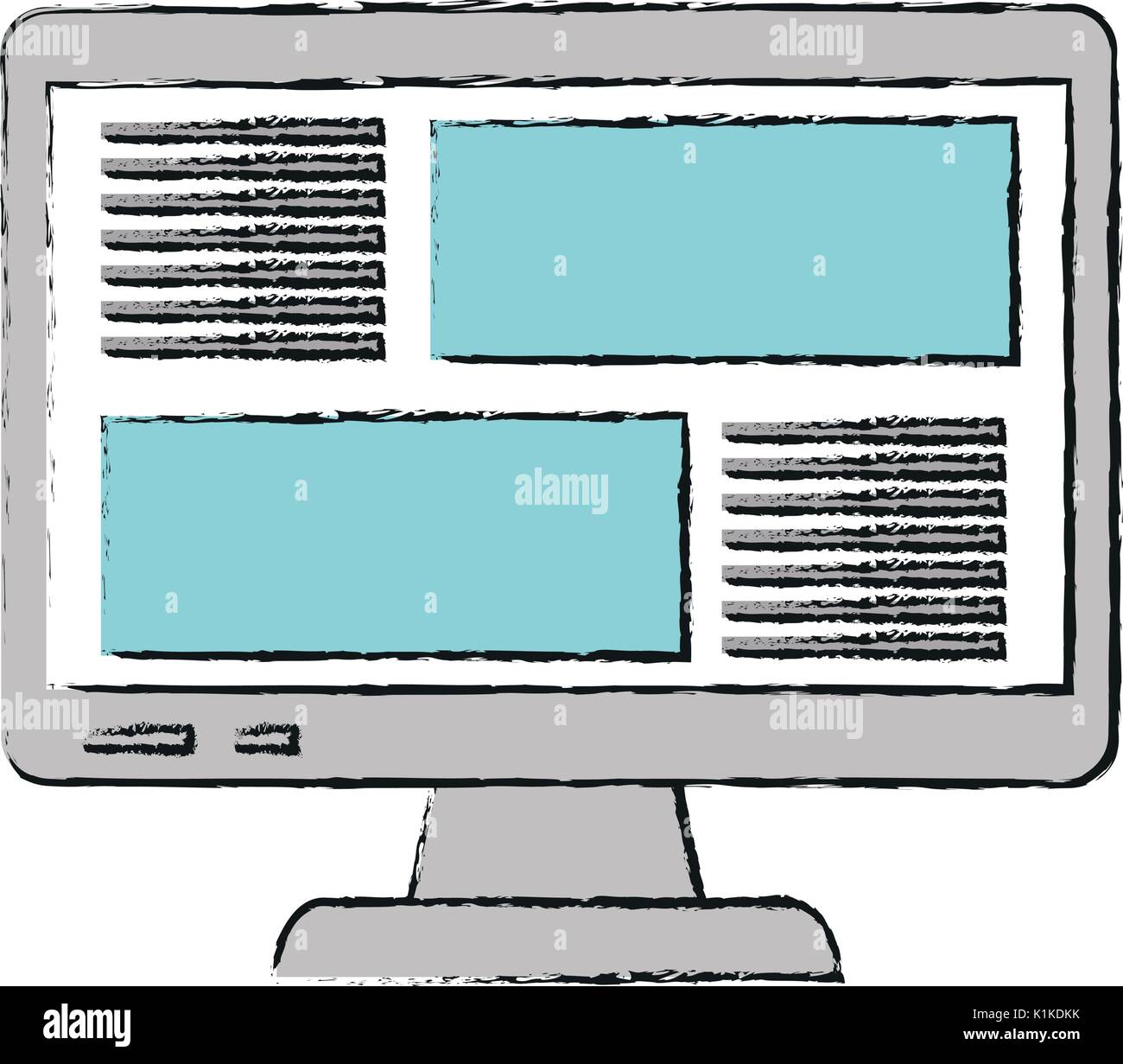 Colorful computer screen doodle over white background vector ...