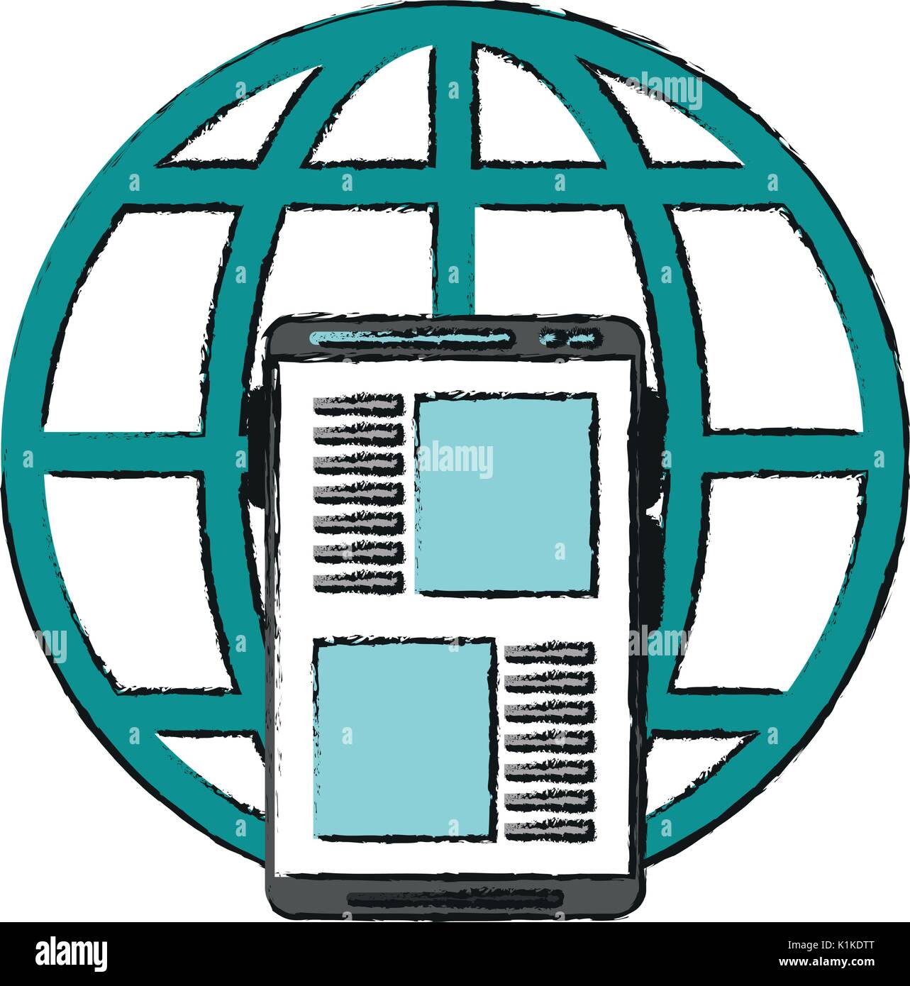 Colorful tablet and internet doodle over white background vector ...