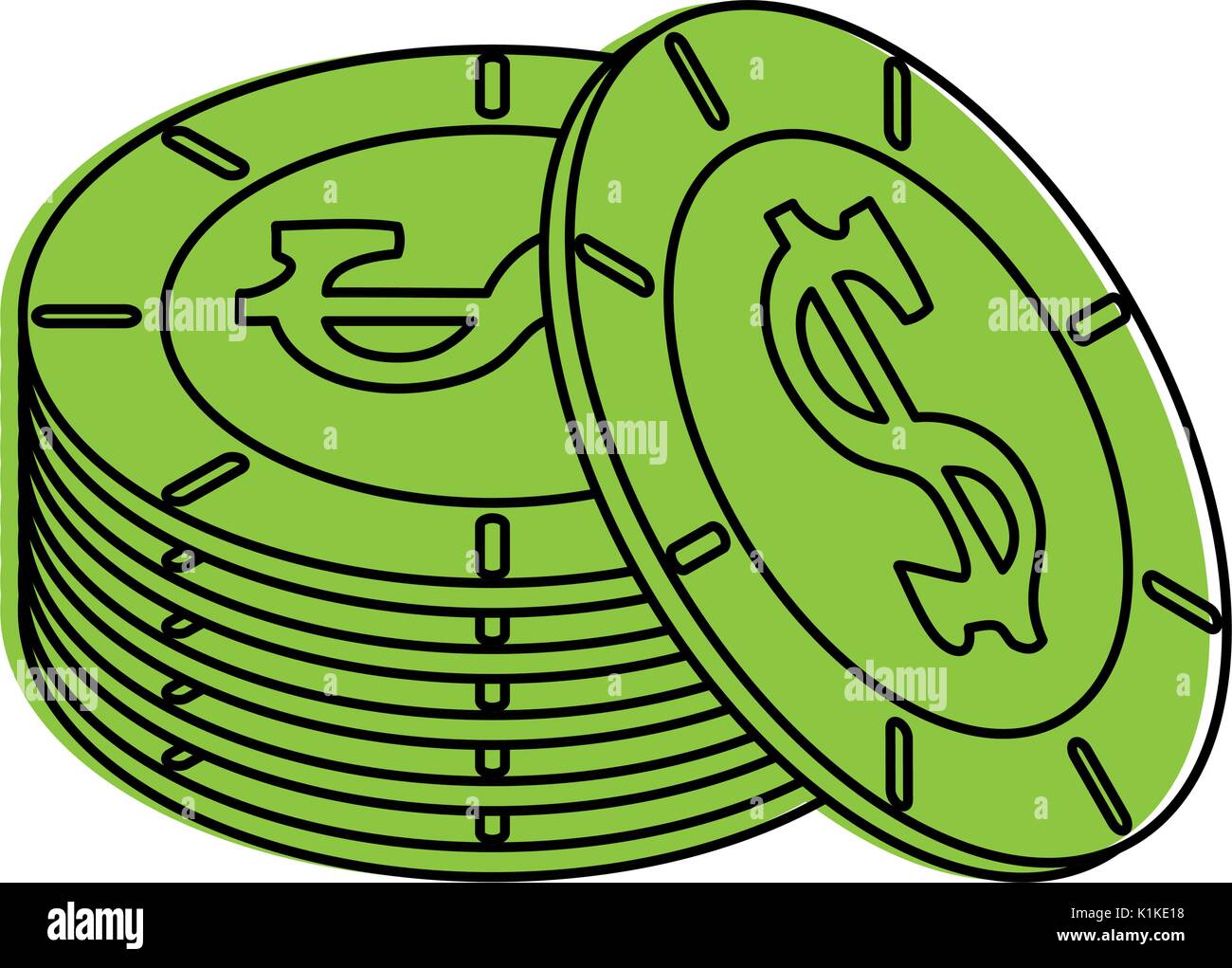 Green monocromatic coins design over white background vector ...
