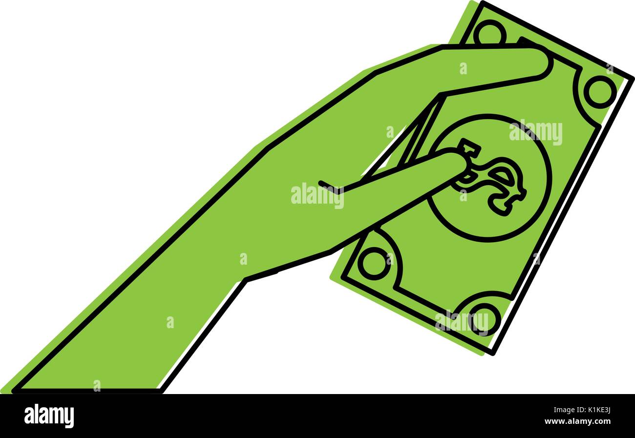 Green monocromatic hand and bill design over white background vector ...