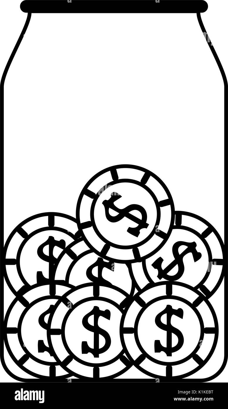 Black and white coins jar over white background vector illustration ...