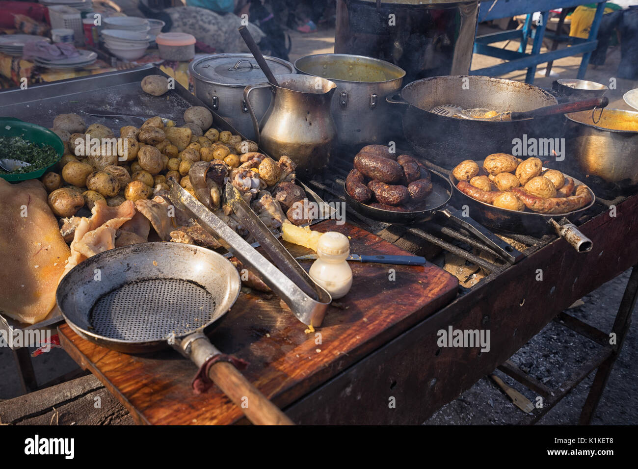 2017, July 15 Villa de Leyva, Colombia: typical food stand in the ...