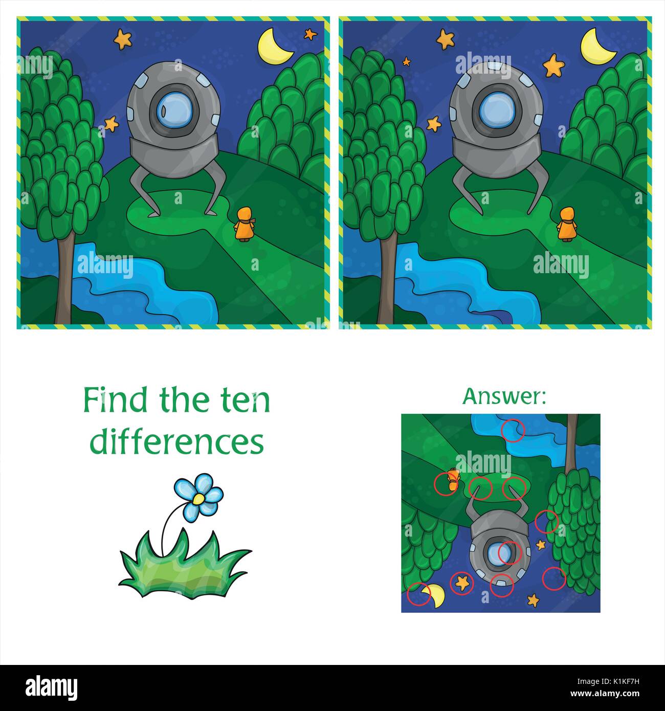 UFO Find 10 differences. Educational game for children. Cartoon vector ...